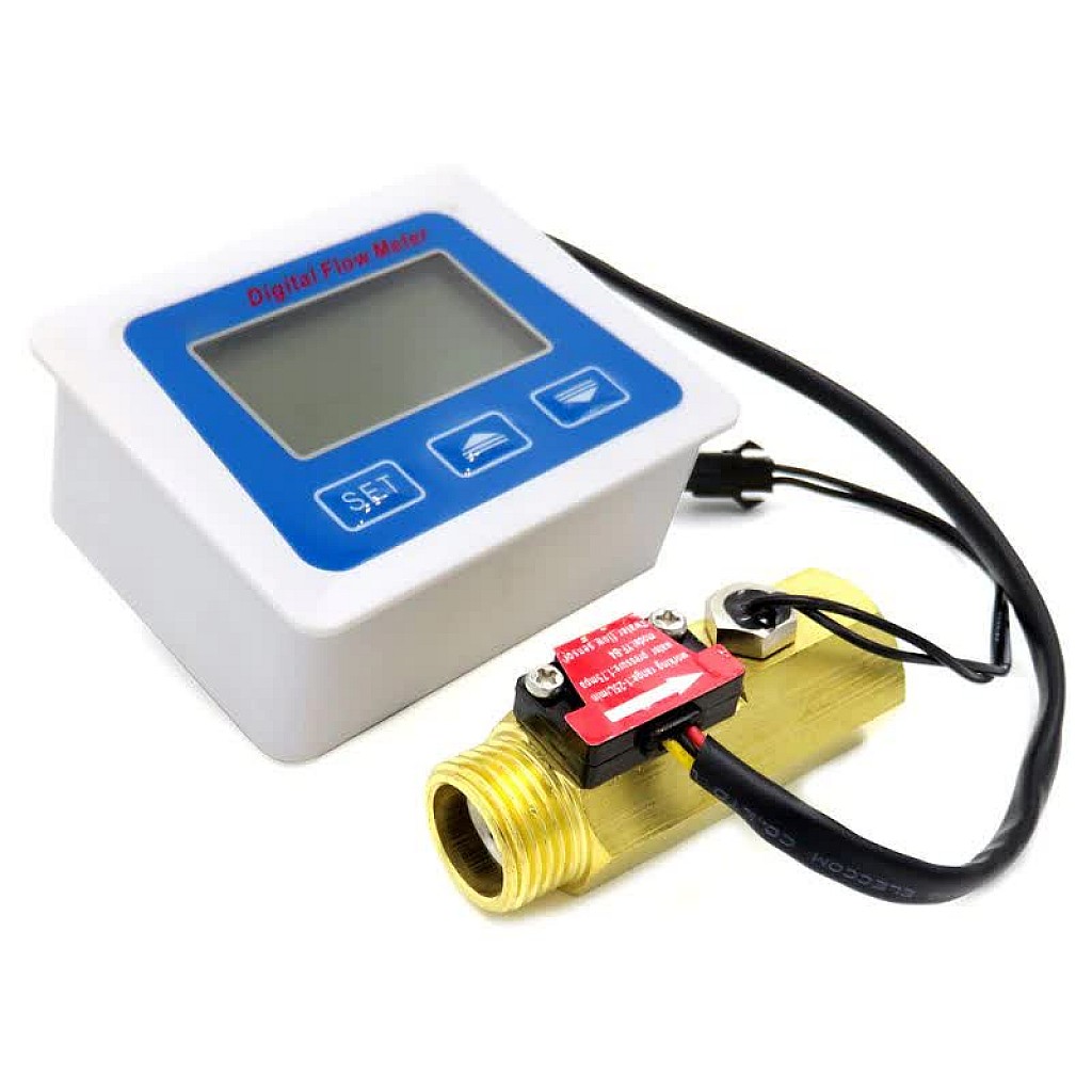 Digital LCD Display Water Flow Sensor Meter Temperature Time Record ...