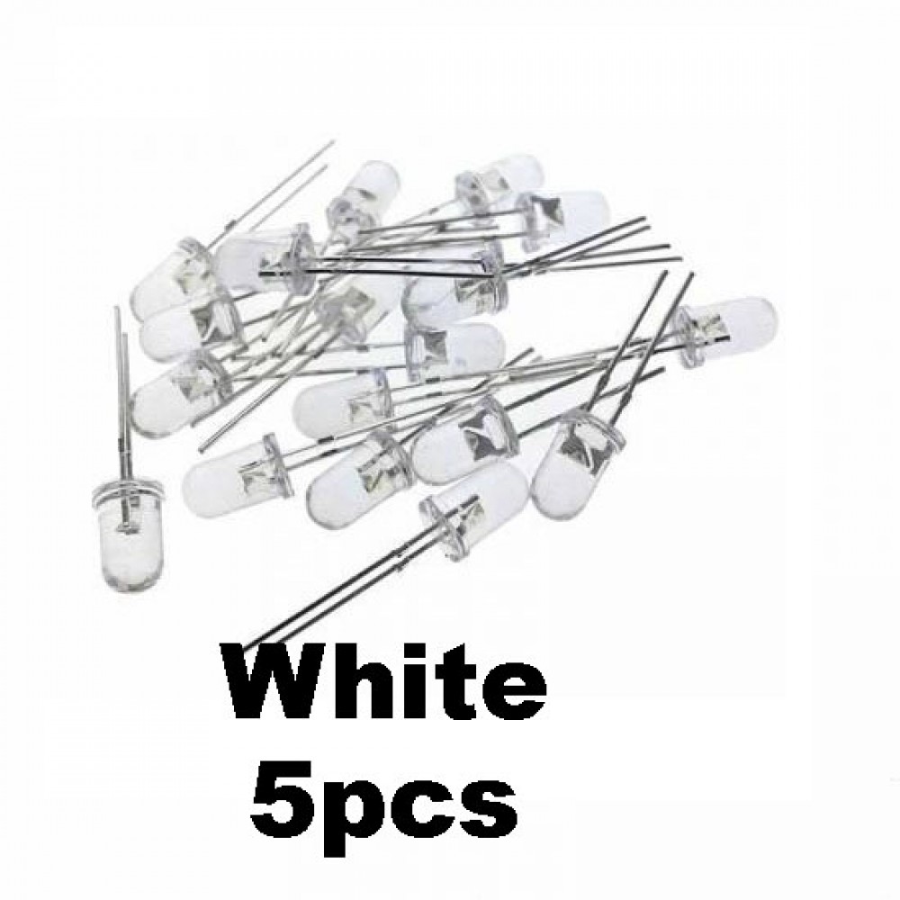 5pcs White Transparent LED Light Diode 5mm (Light Emitting Diod) - FR301
